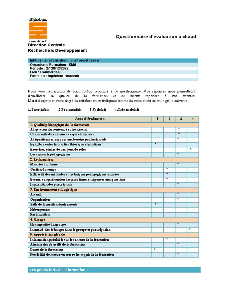 CANEVAS Questionnaire d'évaluation à chaud (00000002) | PDF | Pédagogie