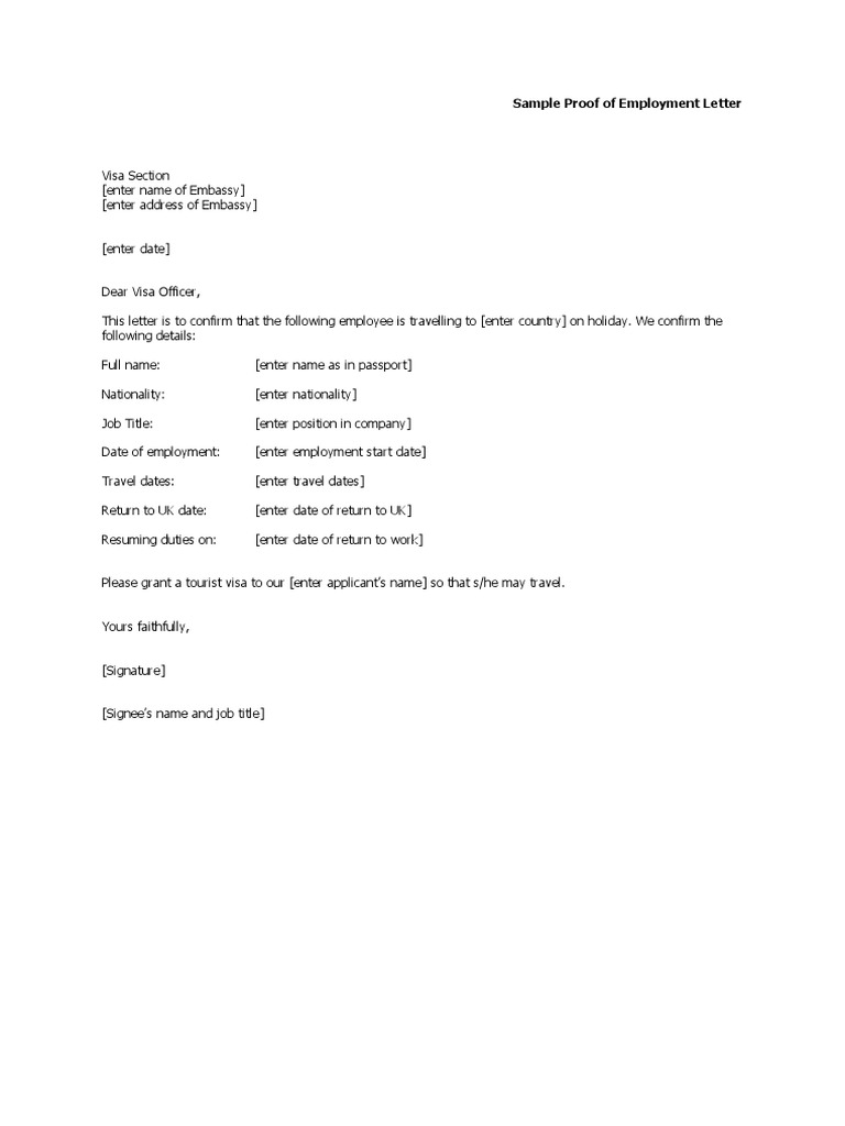 Proof of Employment Letter Sample | PDF