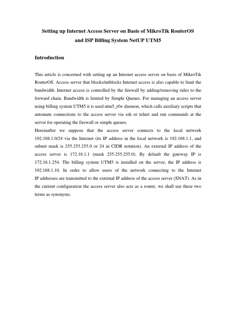 Setting Up Internet Access Server On Basis of Mikrotik Routeros and Isp ...