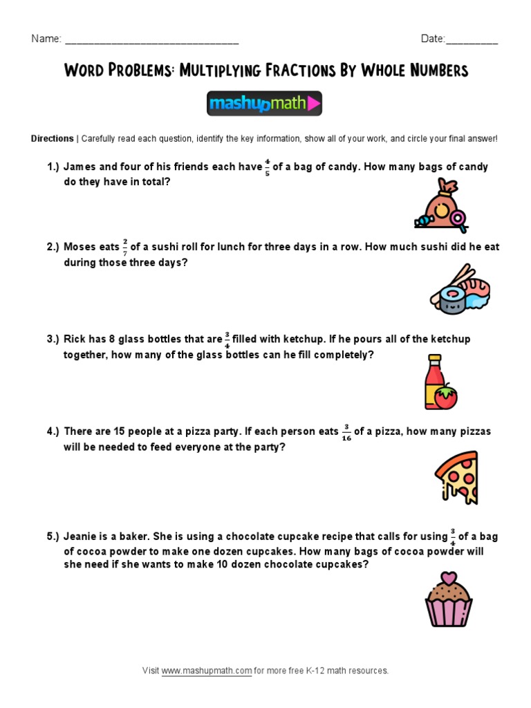 4th Word Problems MultFractions | PDF