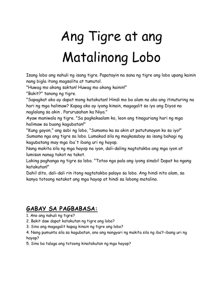 Ang Tigre at Ang Matalinong Lobo | PDF