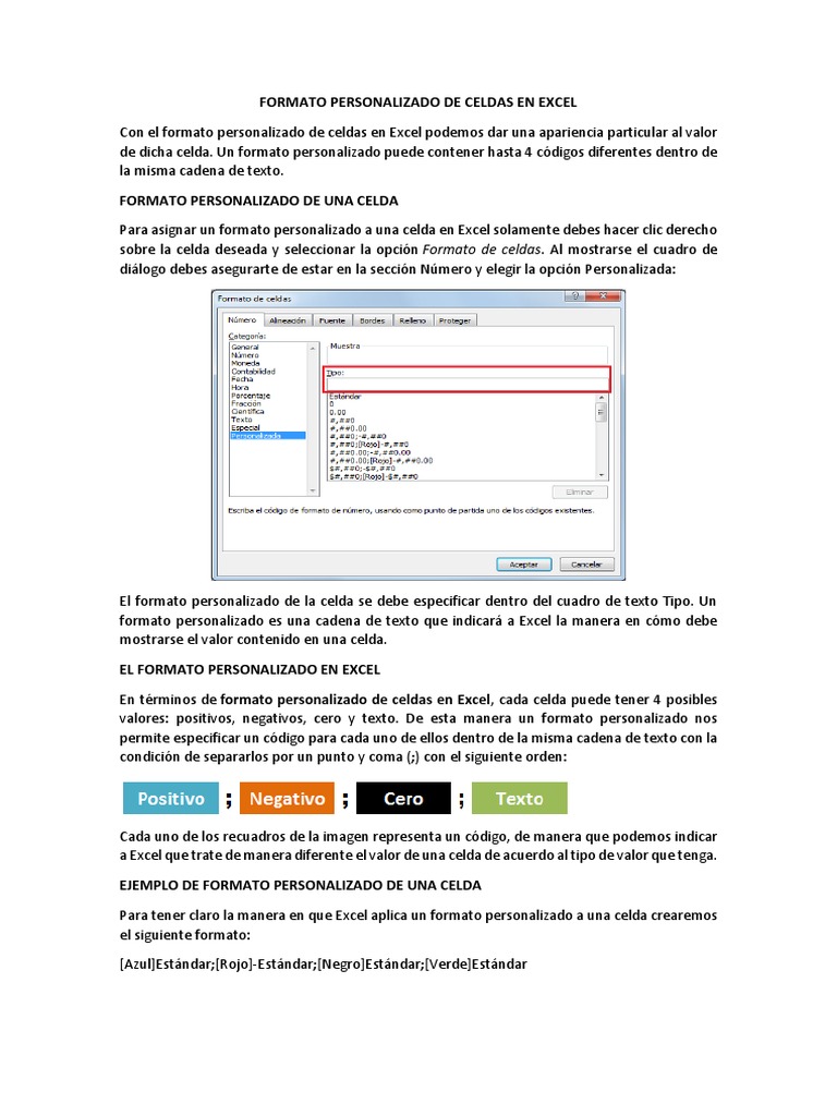 Formato Personalizado de Celdas en Excel F | PDF | Color | Microsoft Excel Formato Personalizado de Celdas en Excel F | PDF | Color | Microsoft Excel