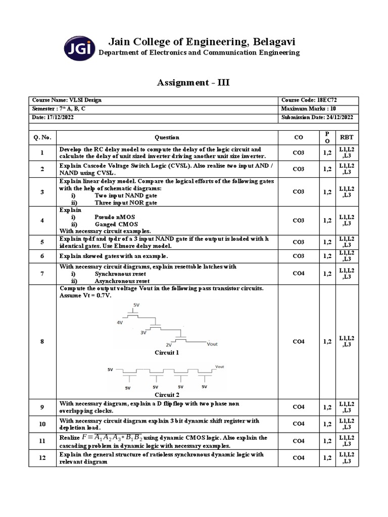 Assignment on VLSI Design concepts including RC delay model, CVSL logic ... Assignment on VLSI Design concepts including RC delay model, CVSL logic ...