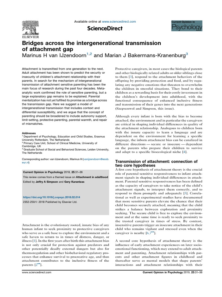 Intergenerational Attachment Transmission | PDF | Attachment Theory ...