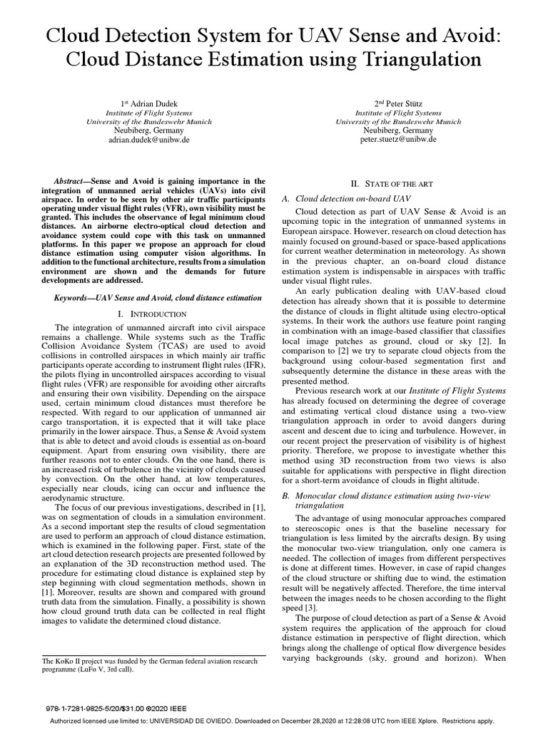 Cloud Detection System For UAV Sense and Avoid - Cloud Distance ...