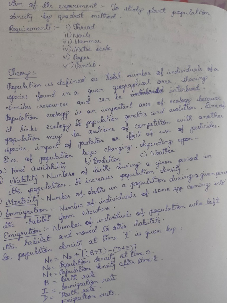 Population Density by Quadrat Method Class 12 | PDF