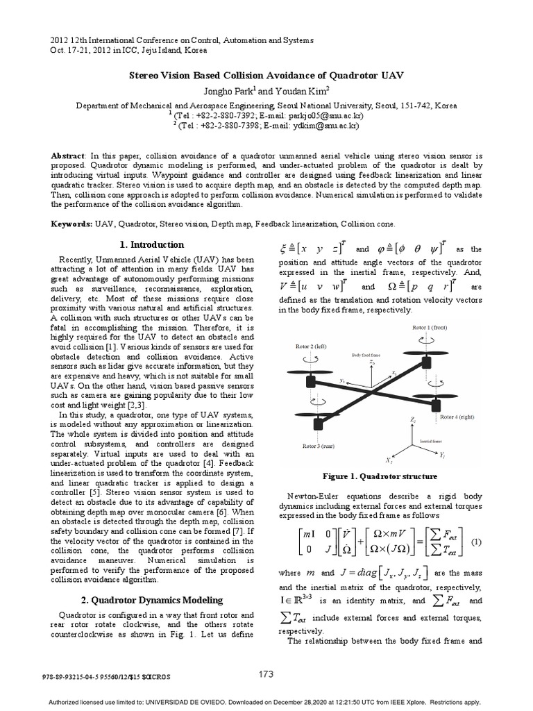 Stereo Vision Based Collision Avoidance of Quadrotor UAV | PDF | Unmanned Aerial Vehicle ...