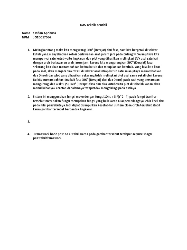 Analisis Stabilitas Sistem Kendali Berdasarkan Plot Lingkaran | PDF