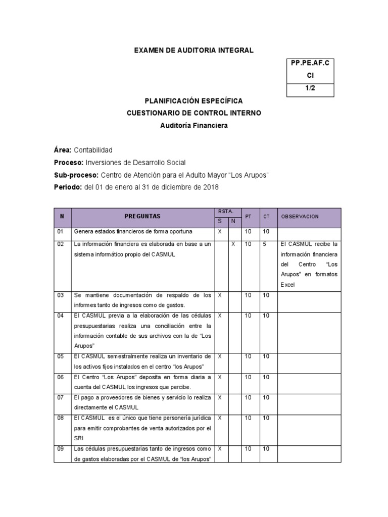 Evaluación de Control Interno 2018 | PDF | Auditoría | Negocios económicos