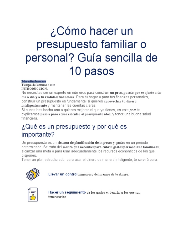 Cómo Hacer Un Presupuesto Familiar o Personal | Descargar gratis PDF ...