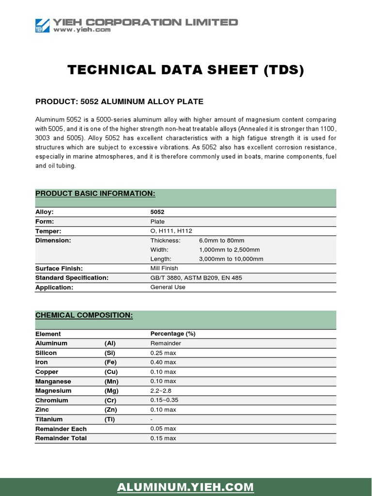 Tds Yieh 5052 Plate Sheeets | PDF | Construction | Welding