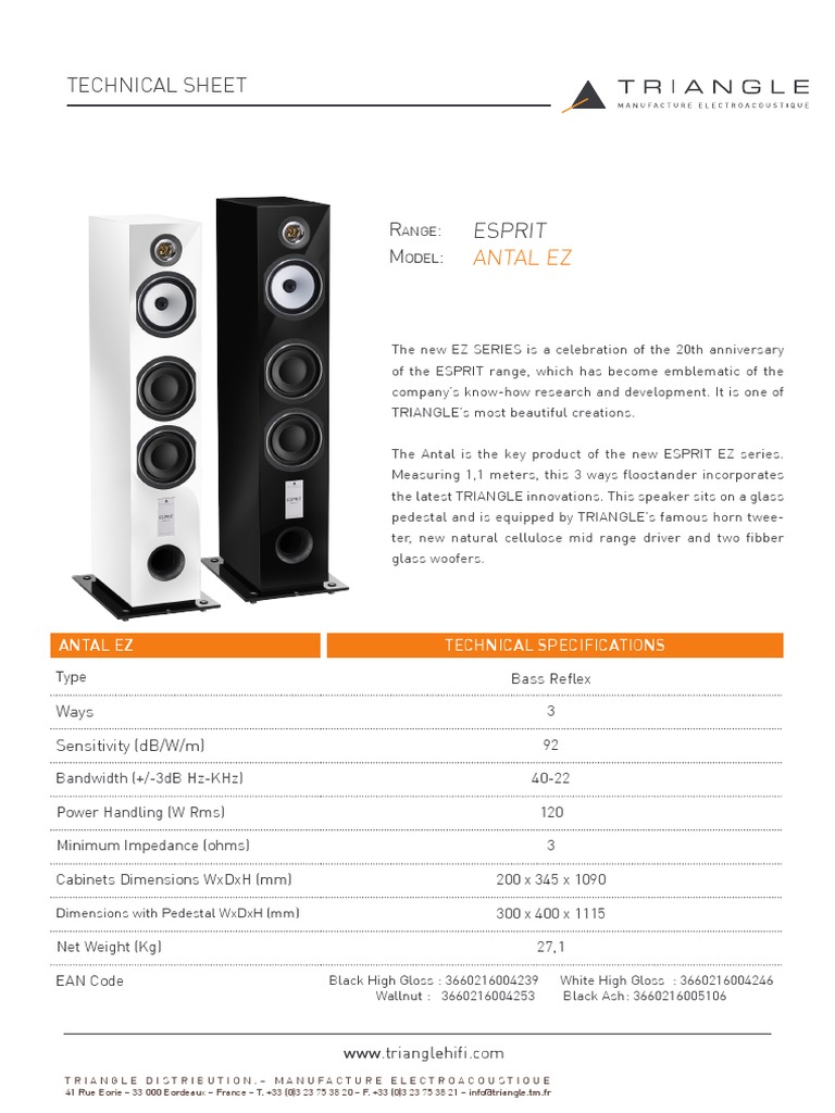 Technical Specifications and Design Details of Triangle Audio's Esprit EZ Series Speakers | PDF ...