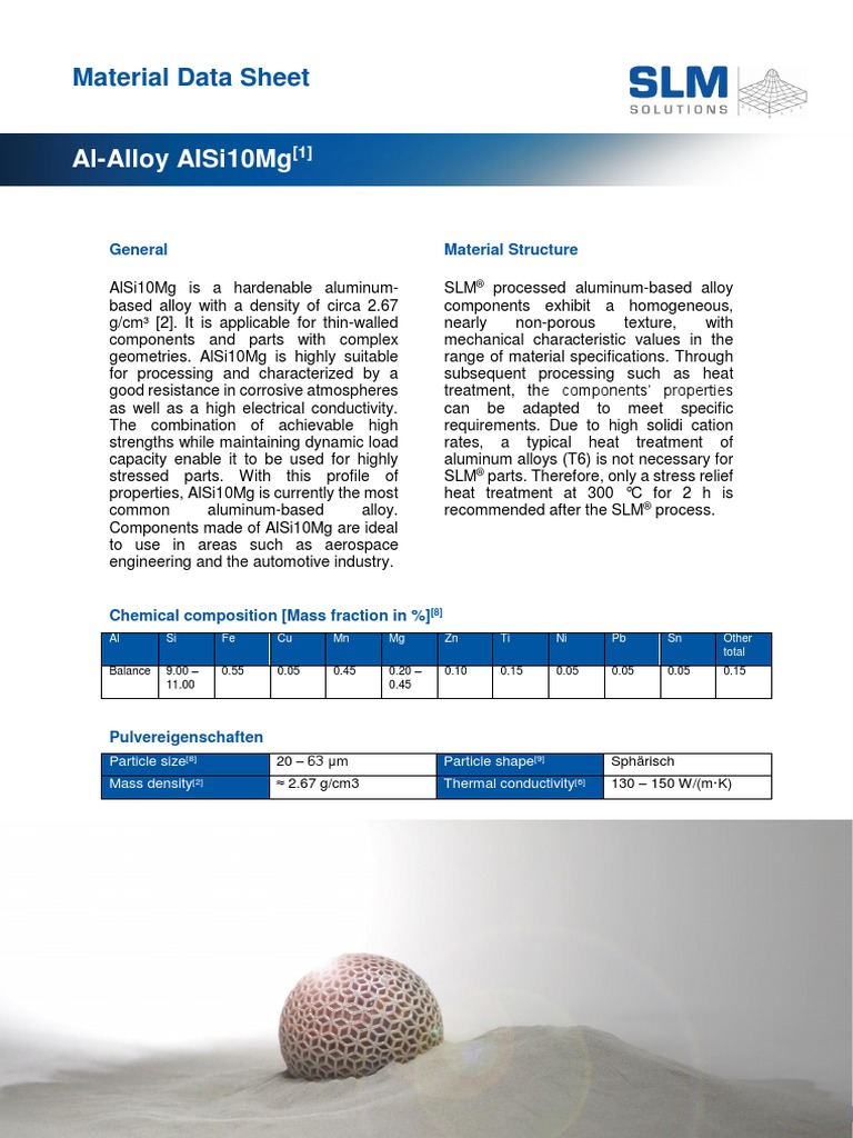Al MDS - Al-Alloy - AlSi10Mg - 0520 - EN FG | PDF | Density | Materials