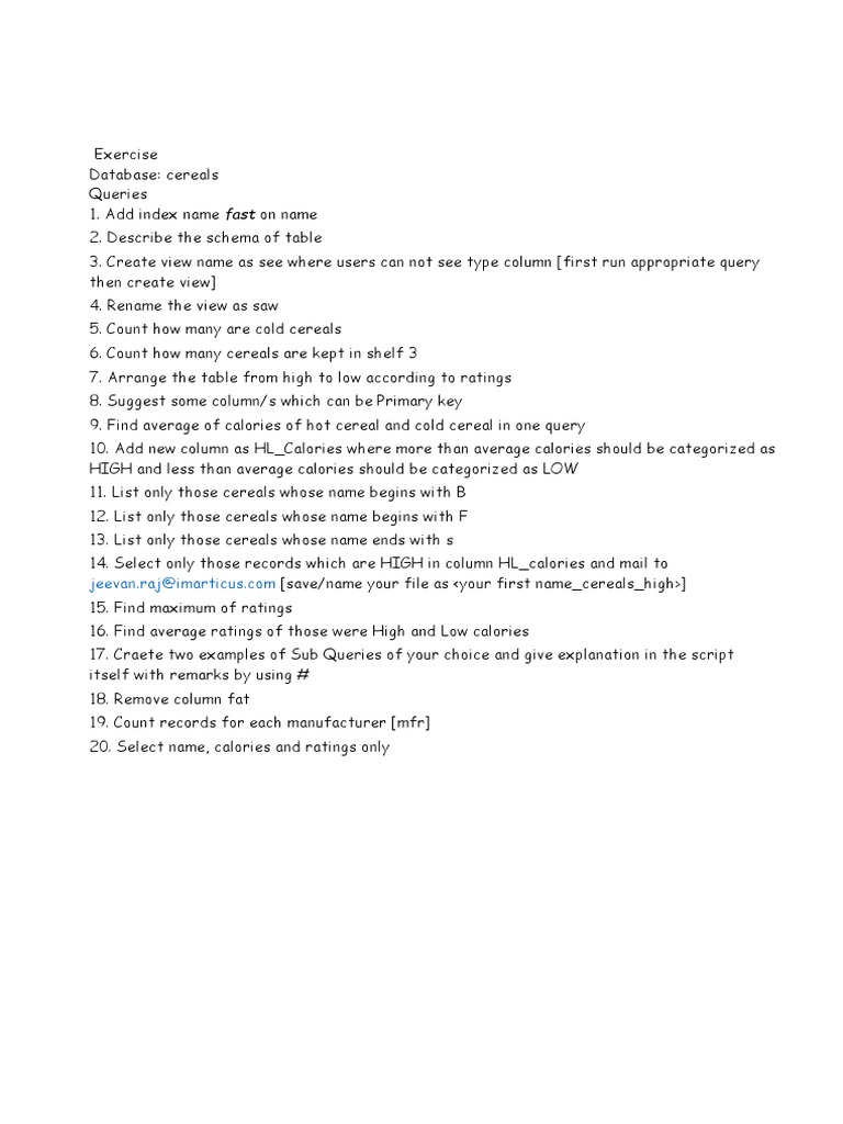 Cereals Questions | PDF