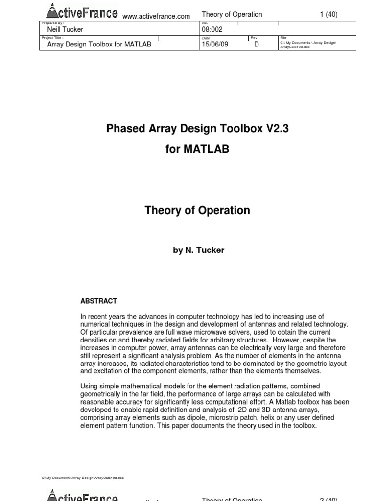 Phased Array Design Toolbox V2.3 For Matlab: by N. Tucker | Download Free PDF | Matrix ...