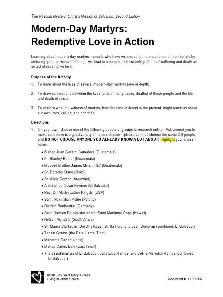 HW-Modern Day Martyrs | PDF | Martyr