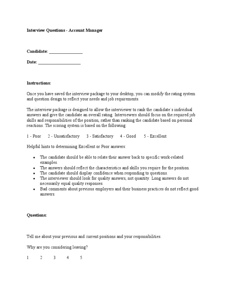 Interview Questions - Account Manager | PDF | Negotiation | Communication