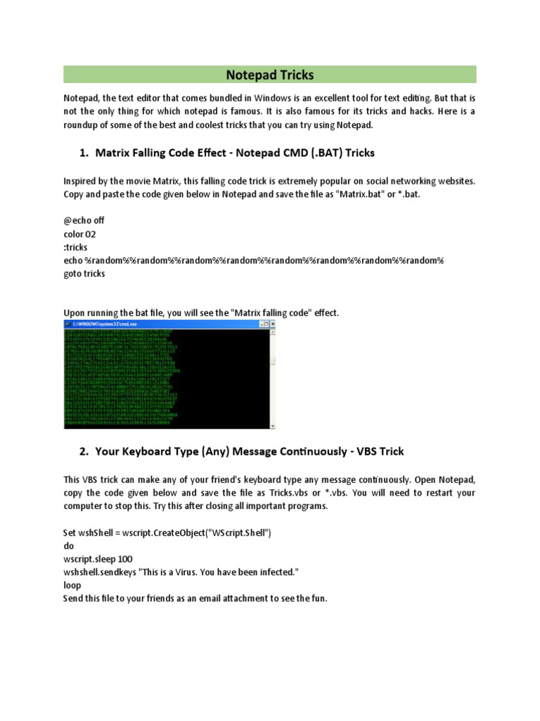Notepad Tricks | PDF | Computer Virus | Information Age