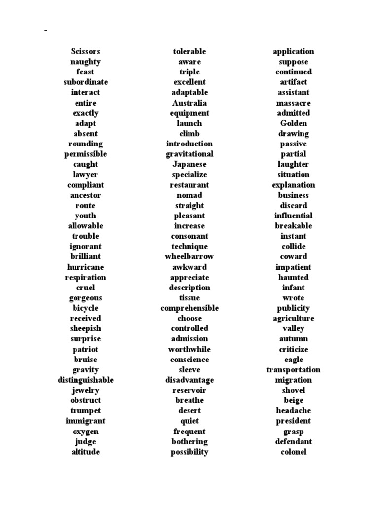 Word List For Starters | PDF
