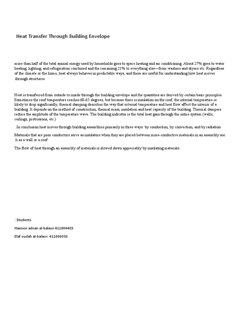 Heat Transfer Through Building Envelope | PDF