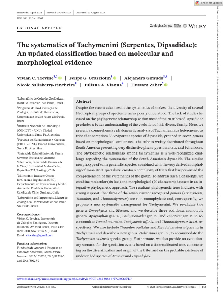 Trevine Et Al. 2022 - New Combination Tachymenini | PDF | Bootstrapping ...
