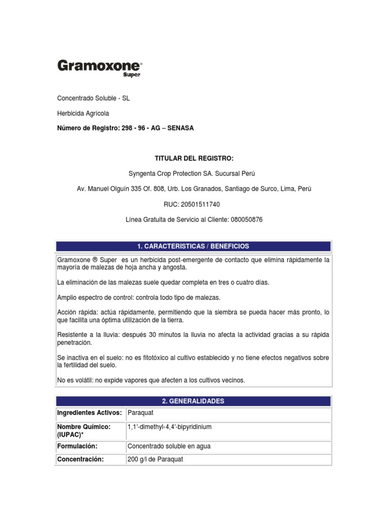 Pe Ficha-Tecnica Gramoxone-Super Mar-17 | PDF | Agua | Hierba