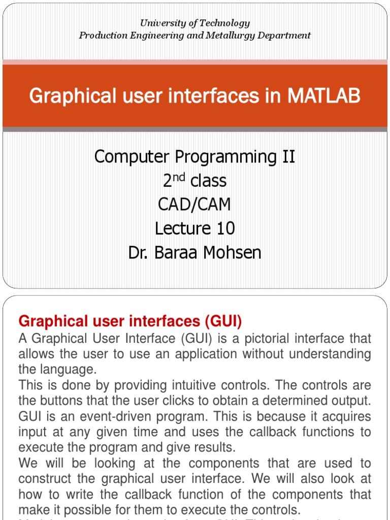 Graphical user interfaces in MATLAB | PDF | Graphical User Interfaces | Point And Click