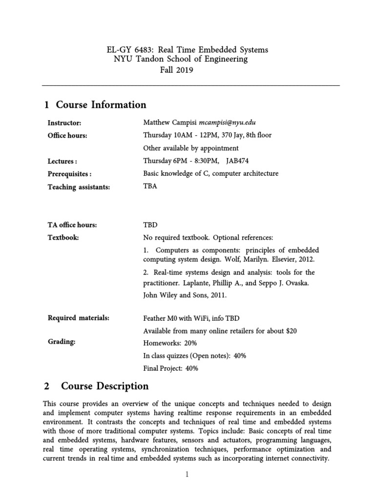 EL-GY 6483 Real Time Embedded Systems Overview | PDF | Embedded System | Real Time Computing
