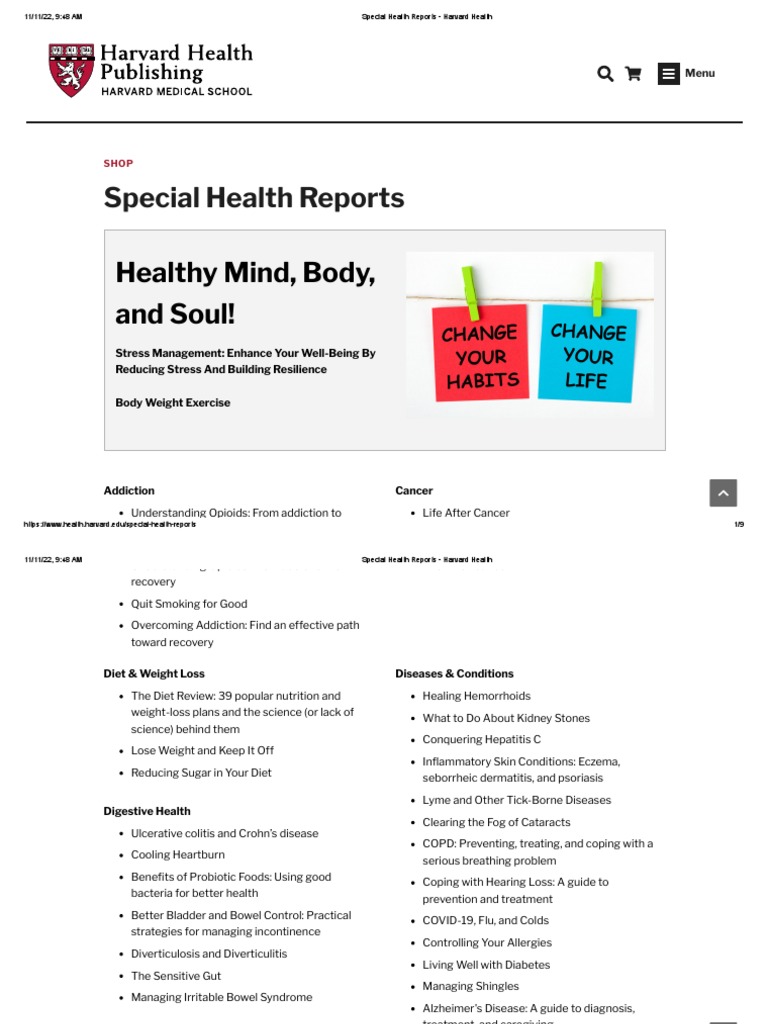 Special Health Reports - Harvard Health | PDF | Weight Loss | Pain