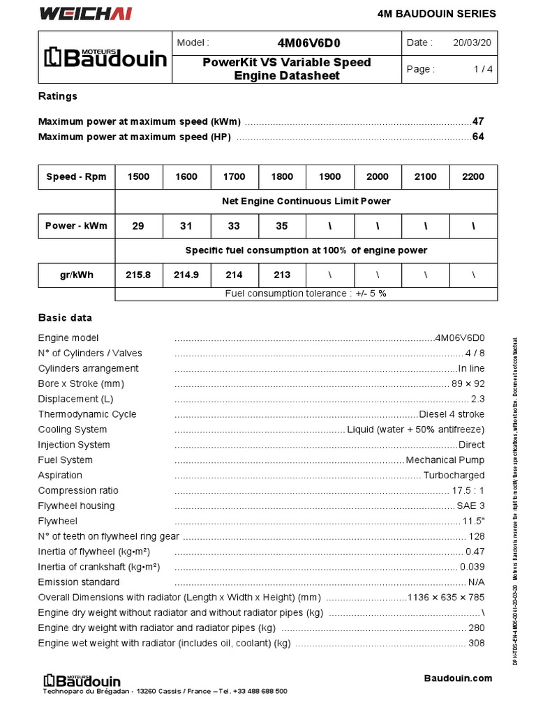 FW35 4M06V6D0 Engine Spec Sheet | PDF | Engines | Diesel Engine