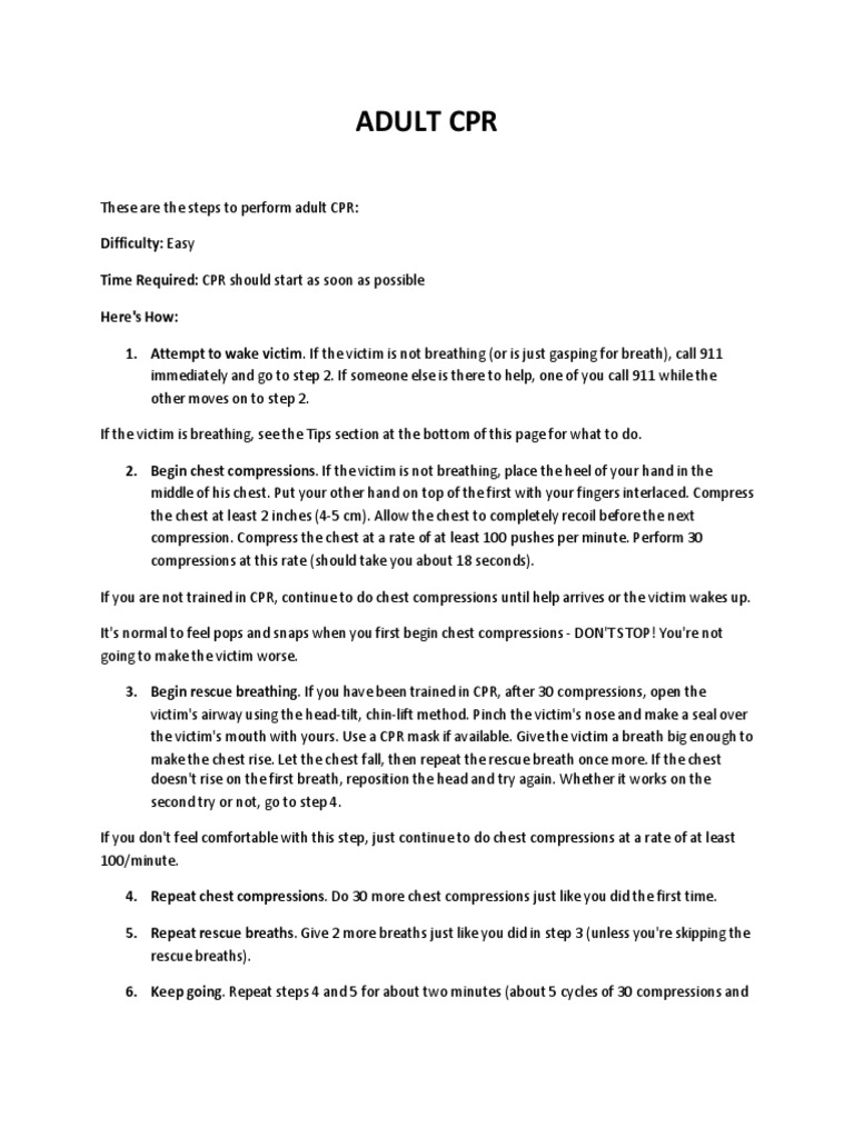 CPR (Adult, Child, Infant) | PDF | Cardiopulmonary Resuscitation ...