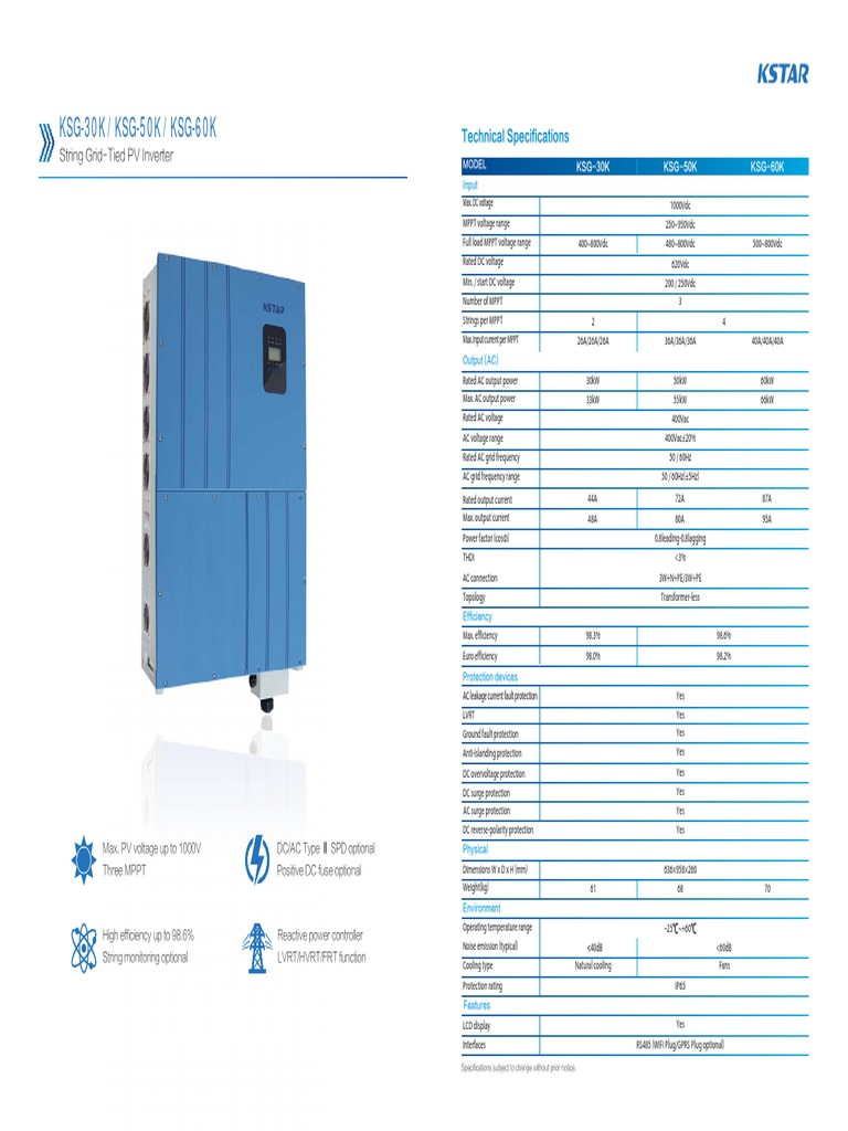 KSG-30K / KSG-50K / KSG-60K: String Grid-Tied PV Inverter | PDF ...