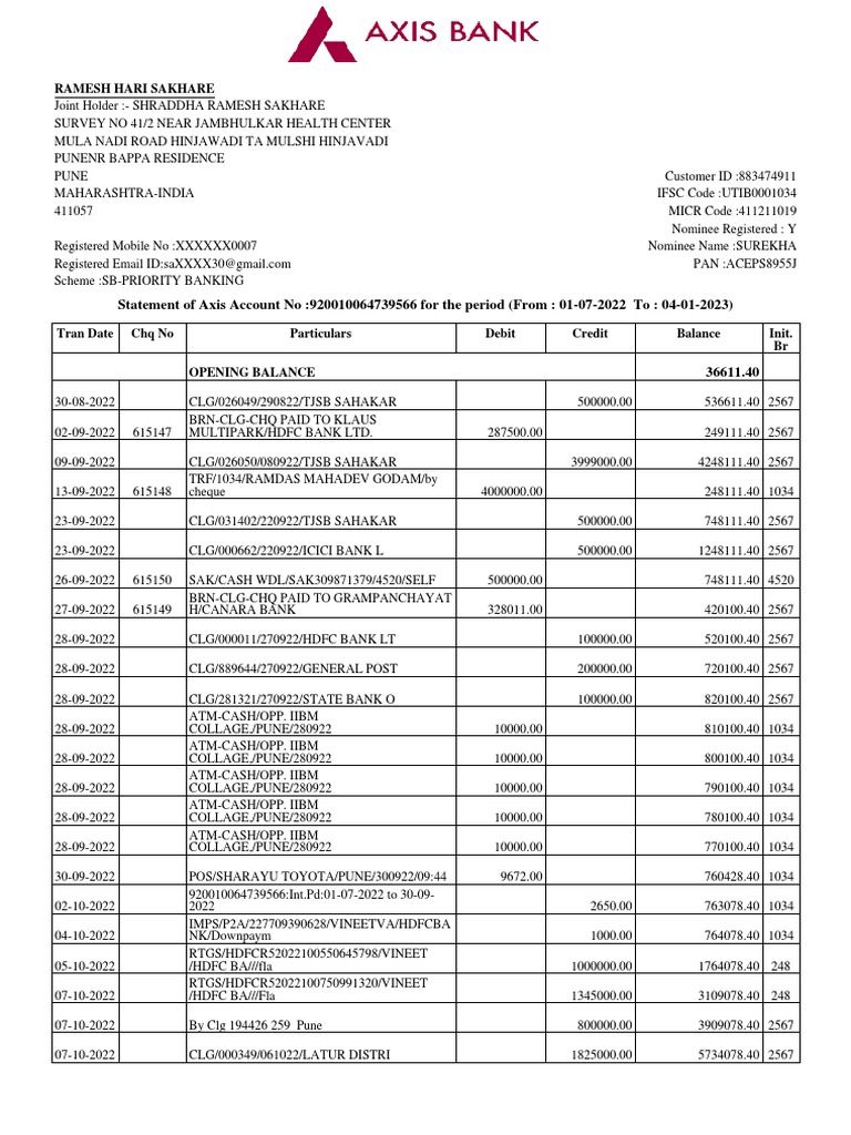 Acct Statement - XX9566 - 04012023 | PDF | Banks | Debit Card