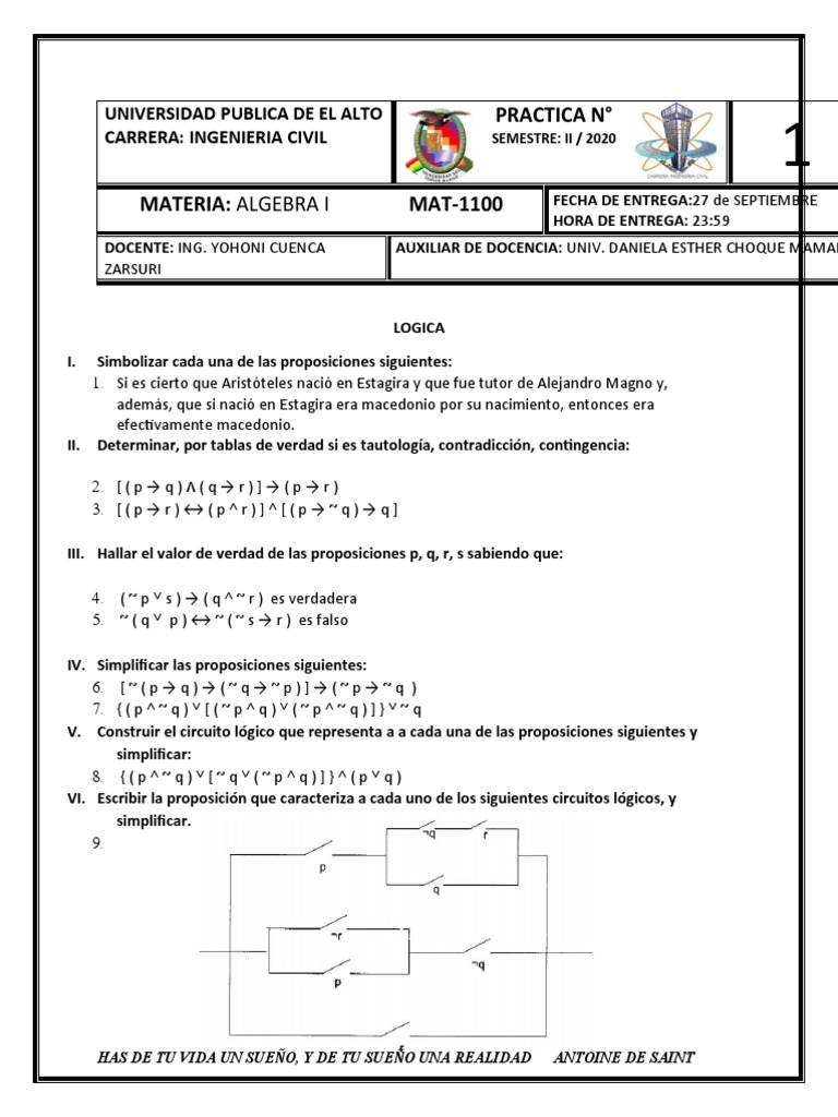 PRACTICA Primer Parcial | PDF | Proposición | Lógica matemática