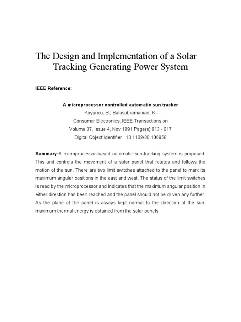 The Design and Implementation of A Solar | PDF | Solar Energy | Power ...