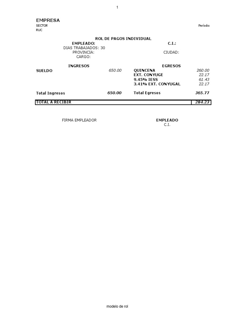 Rol de pagos individual modelo | PDF