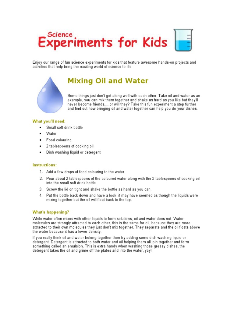 Fun Science Experiments for Kids | PDF | Liquids | Water