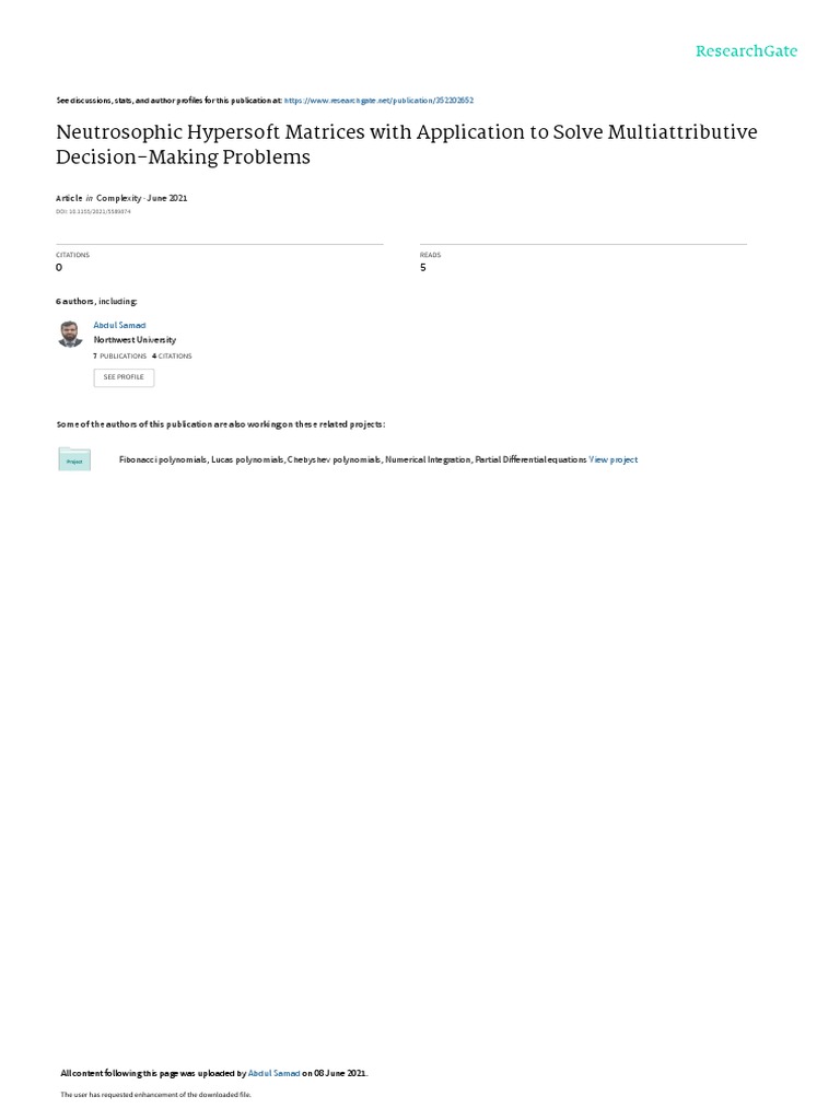 Neutrosophic Hypersoft Matrices With Application To Solve ...