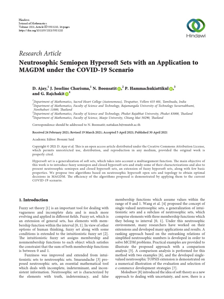 Neutrosophic Semiopen Hypersoft Sets With An Application To MAGDM Under The COVID-19 Scenario ...