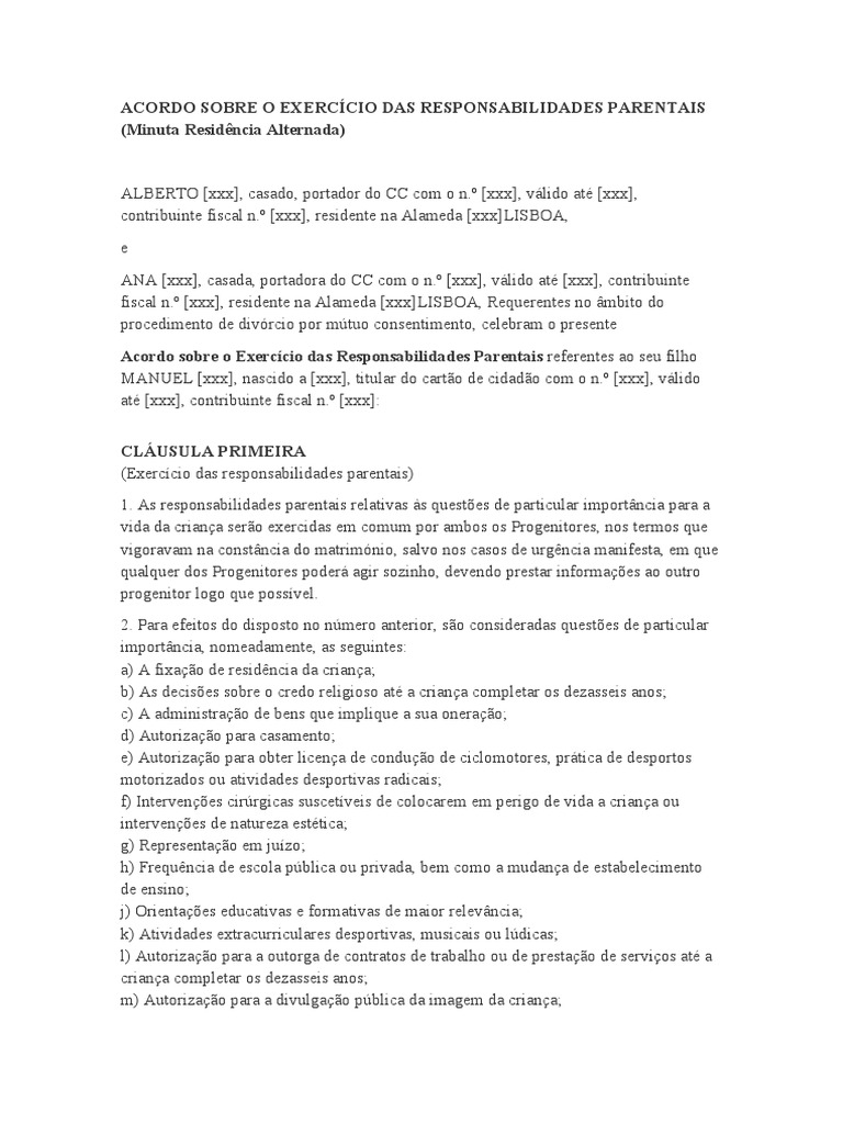 Acordo Sobre o Exercício Das Responsabilidades Parentais | PDF