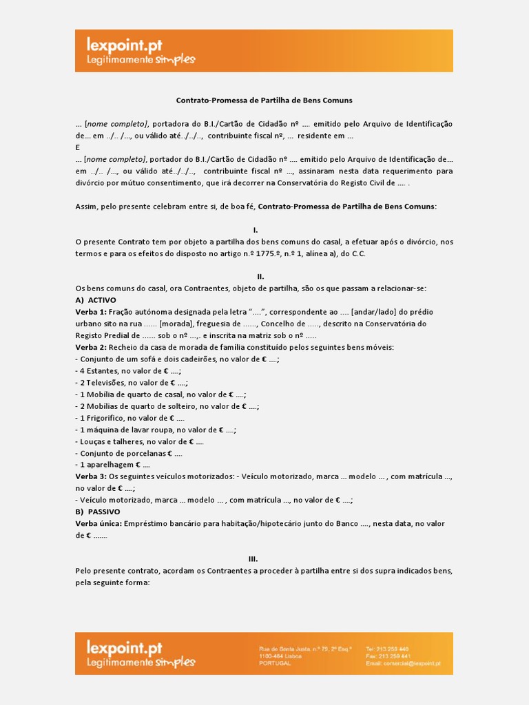 Contrato-Promessa de Partilha de Bens Comuns | PDF | Divórcio