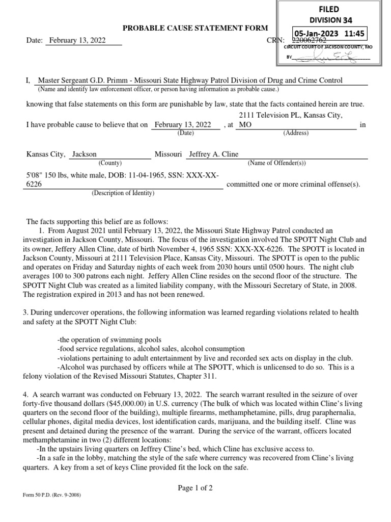 Cline PC Statement | Download Free PDF | Probable Cause | Prohibition Of Drugs