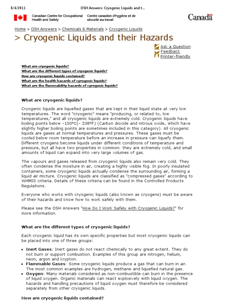 Cryogenic Liquids and Their Hazards | PDF