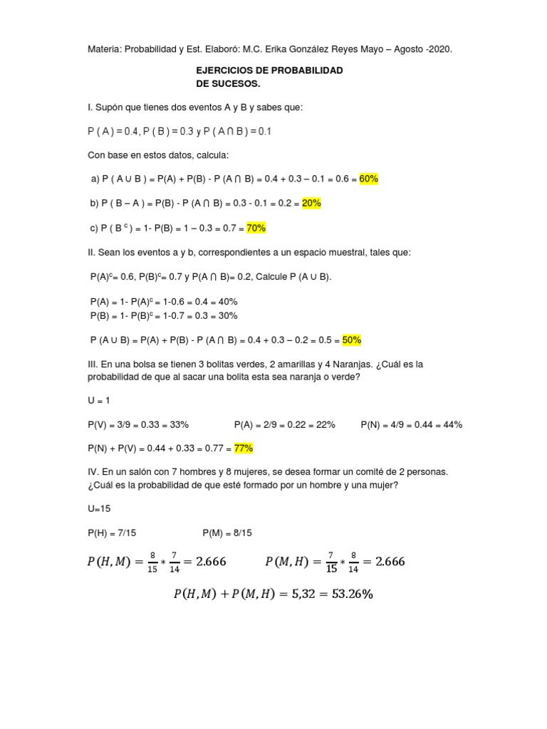 Ejercicios de Probabilidad de Sucesos | PDF | Probabilidad | Probabilidades y estadísticas