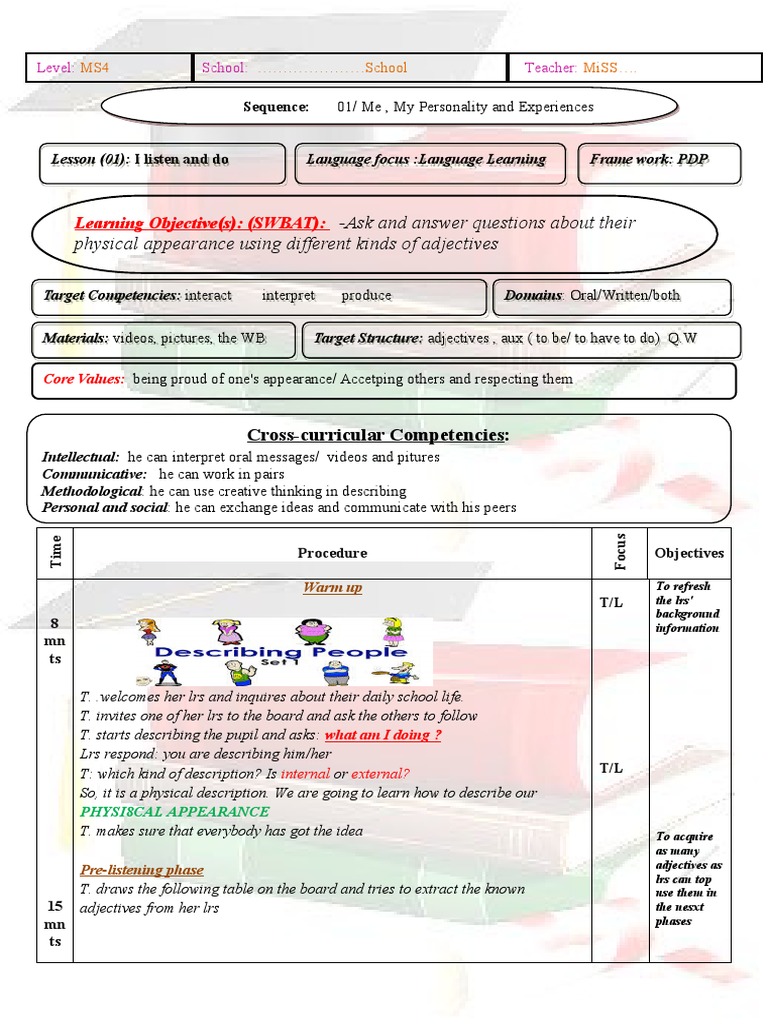 4MS Year Lesson Plan 1 Seq 1 2018-2019 | PDF | Human Communication | Cognitive Psychology