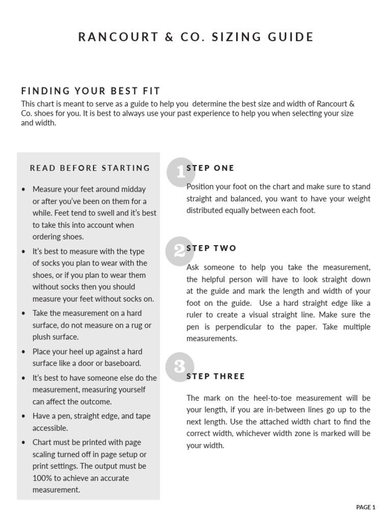Rancourt & Co. Sizing Guide | PDF | Shoe | Foot