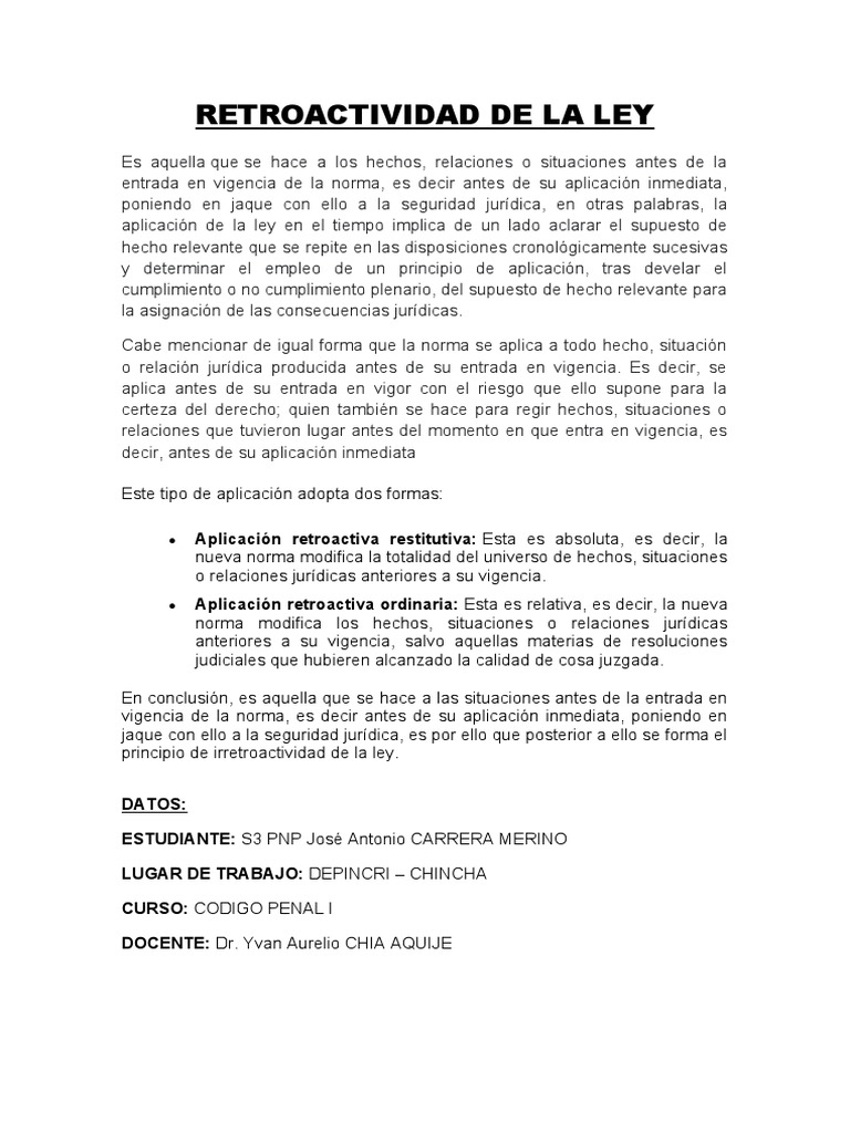 Retroactividad de La Ley | PDF | Derecho