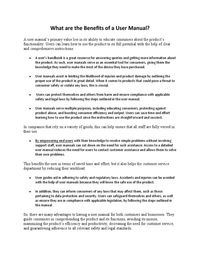 What are the Benefits of a User Manual | PDF | Safety | Regulatory ...
