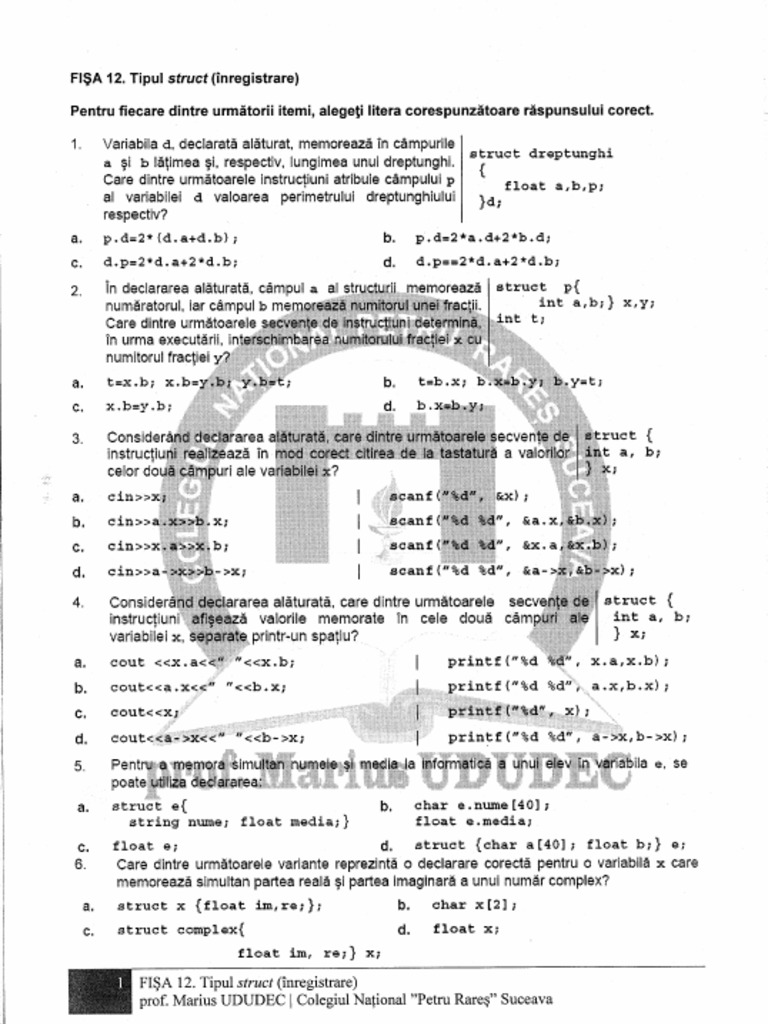 Fisa 12 Tipul Struct Inregistrare | PDF