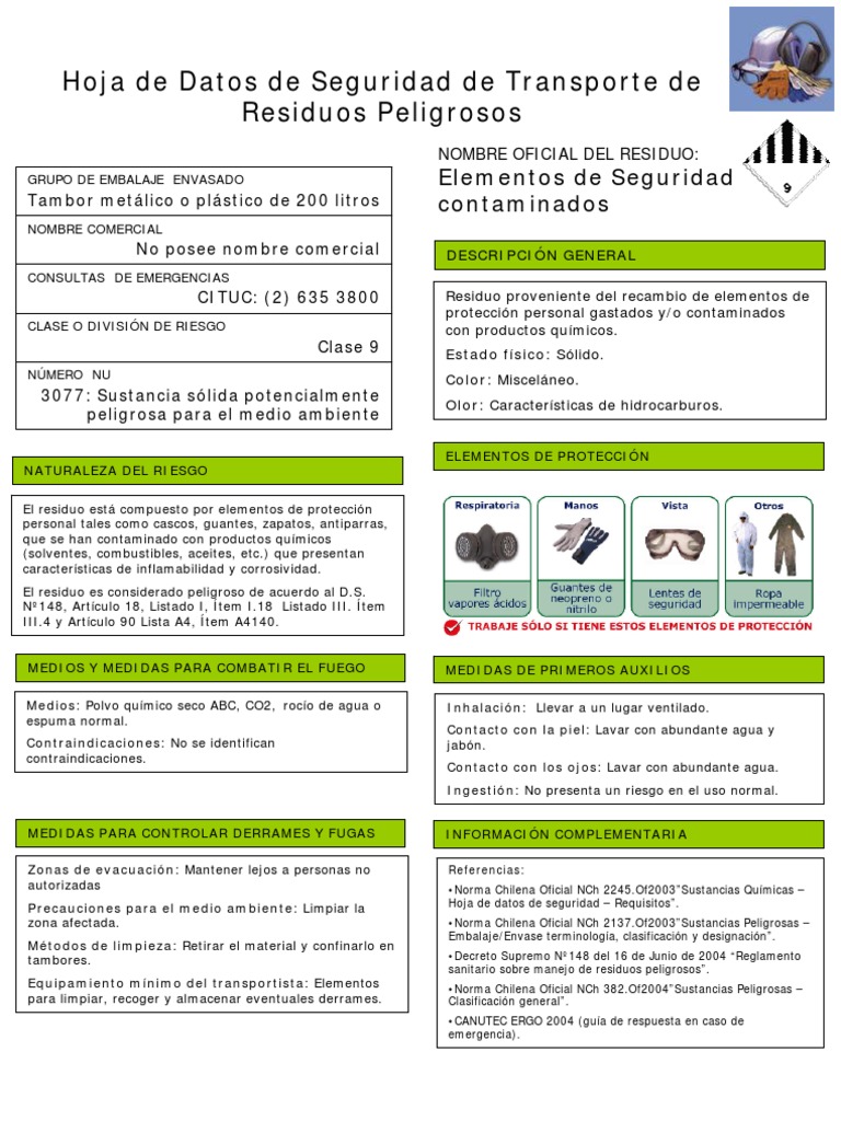 HDS Elementos de Seguridad Contaminados APL | PDF | Residuos | Agua
